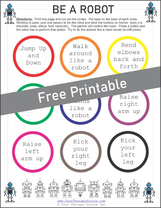Robot Gross Motor Activity - Free Printable - Your Therapy Source