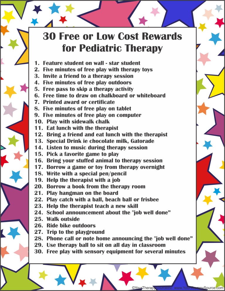 30 Free or Low Cost Rewards for Pediatric Therapy - Your Therapy Source