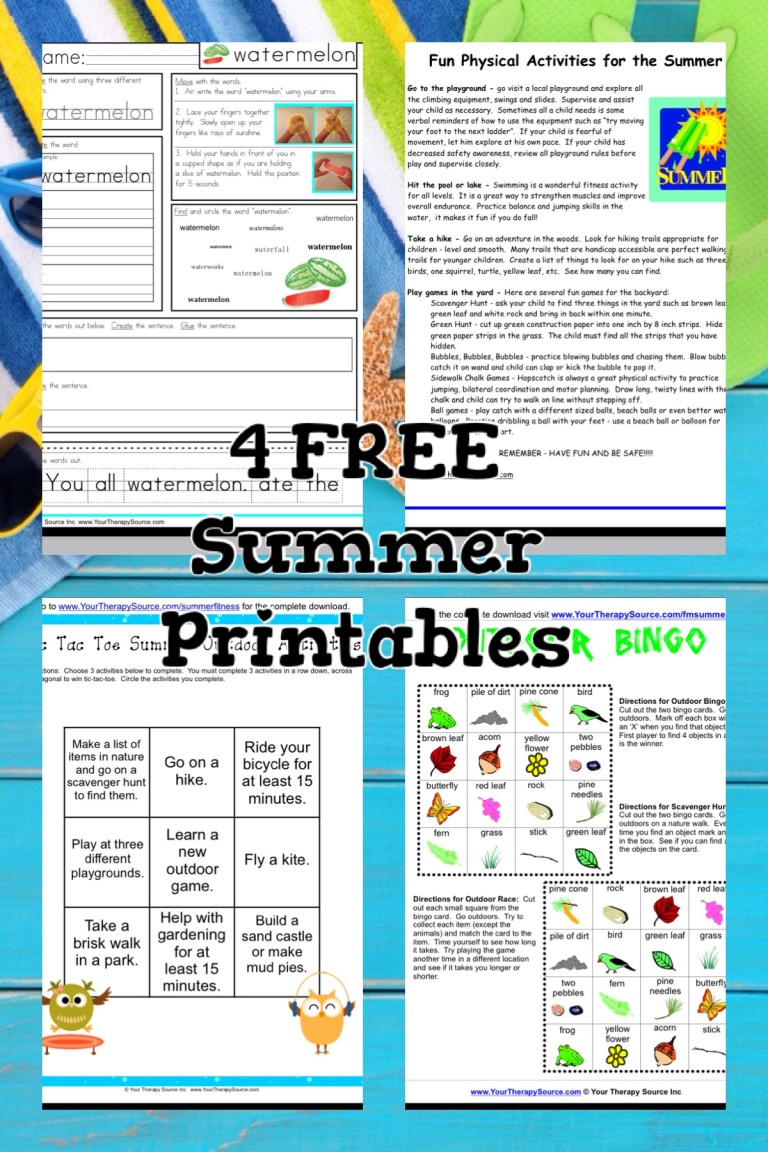 4 Free Summer Printables for Motor Skills - Your Therapy Source