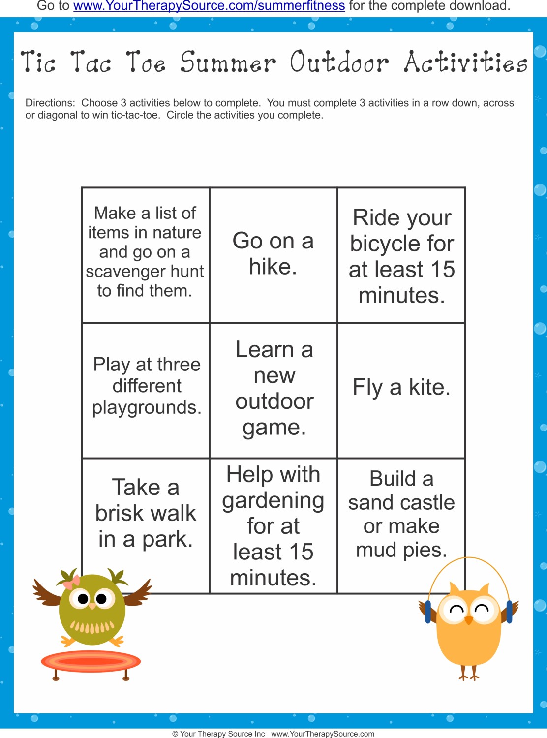 Freebie from the Summer Fitness Challenge - Your Therapy Source