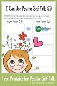 Positive Self Talk Worksheet for Kids - Your Therapy Source