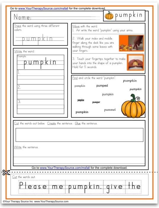 Free Pumpkin Multisensory Handwriting Activity - Your Therapy Source