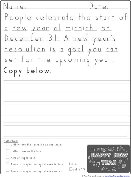 New Year's Handwriting Practice - Your Therapy Source