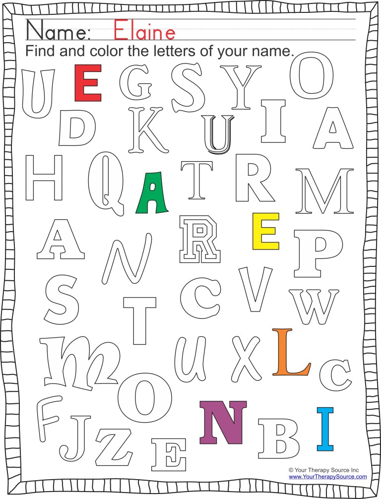 Find and Color Your Name - Your Therapy Source