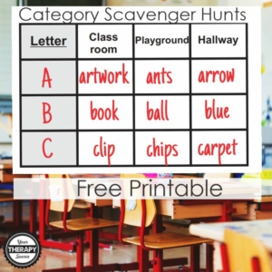 Scavenger Hunt Categories Printable - Your Therapy Source