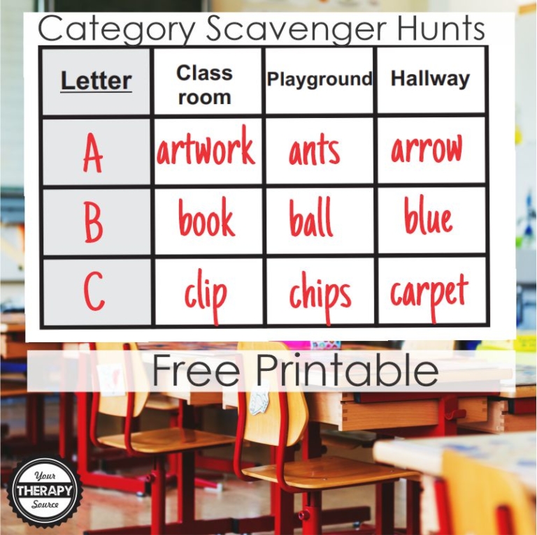 Scavenger Hunt Categories Printable - Your Therapy Source