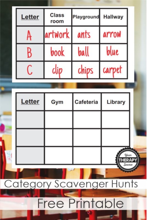 Scavenger Hunt Categories Printable - Your Therapy Source