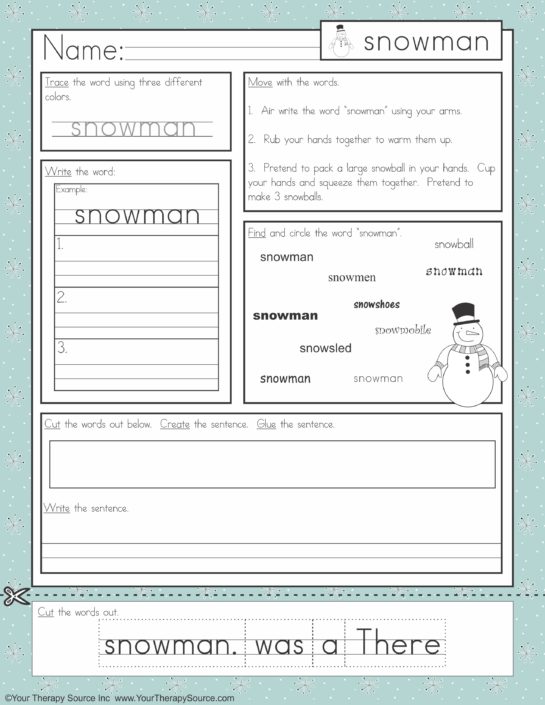 Winter Multisensory Snowman Handwriting Activity - Your Therapy Source