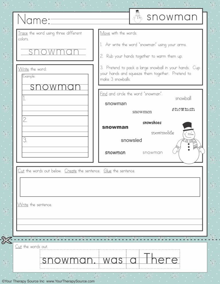 Winter Multisensory Snowman Handwriting Activity - Your Therapy Source