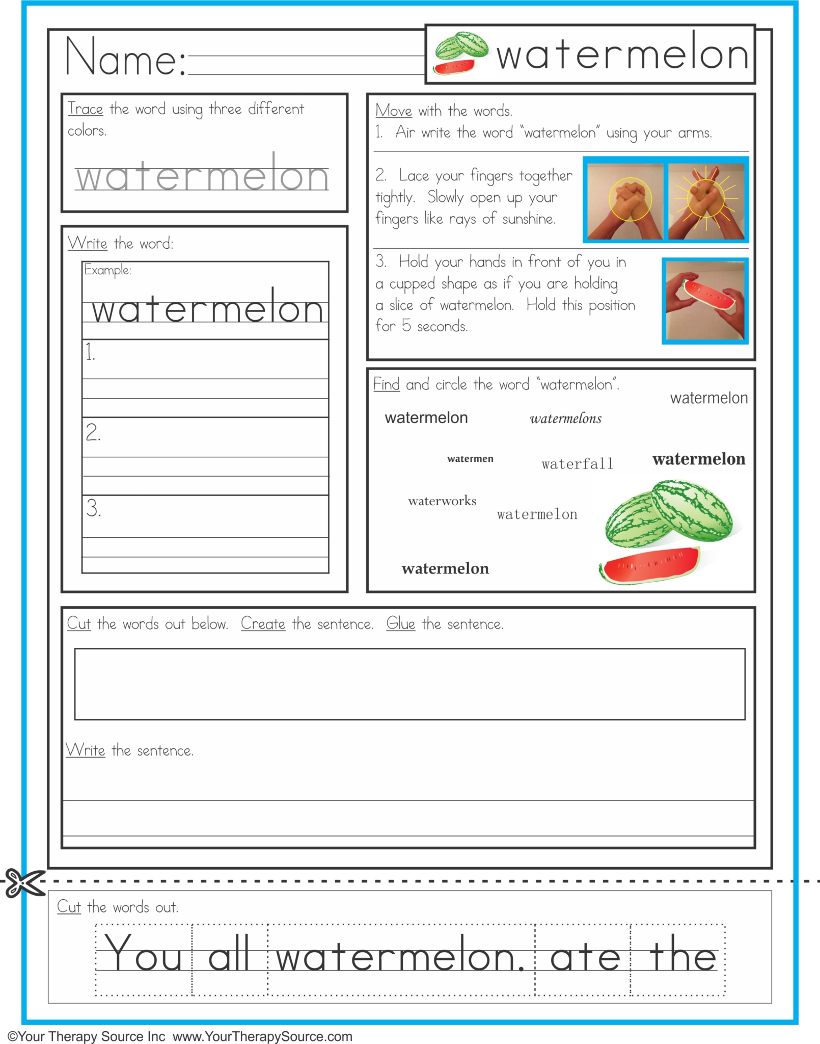 Summer Multisensory Watermelon Handwriting Activity - Your Therapy Source