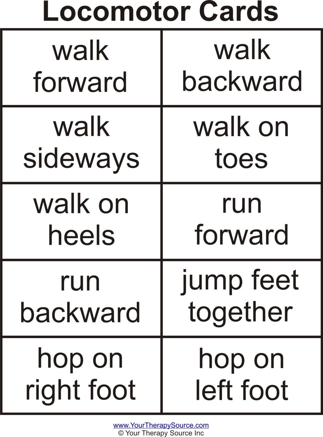 Locomotor Card - Your Therapy Source