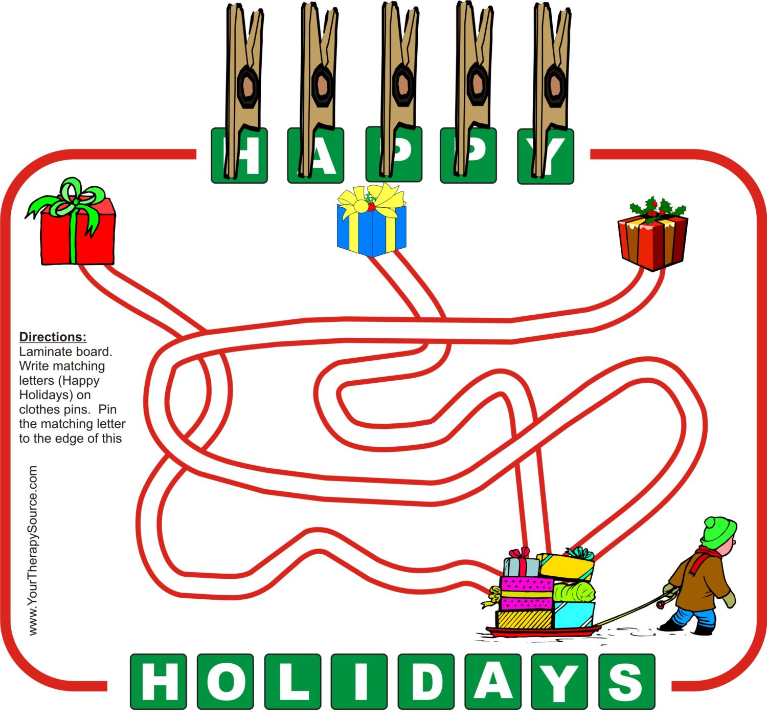December Holiday Clothes Pin Mat - Your Therapy Source