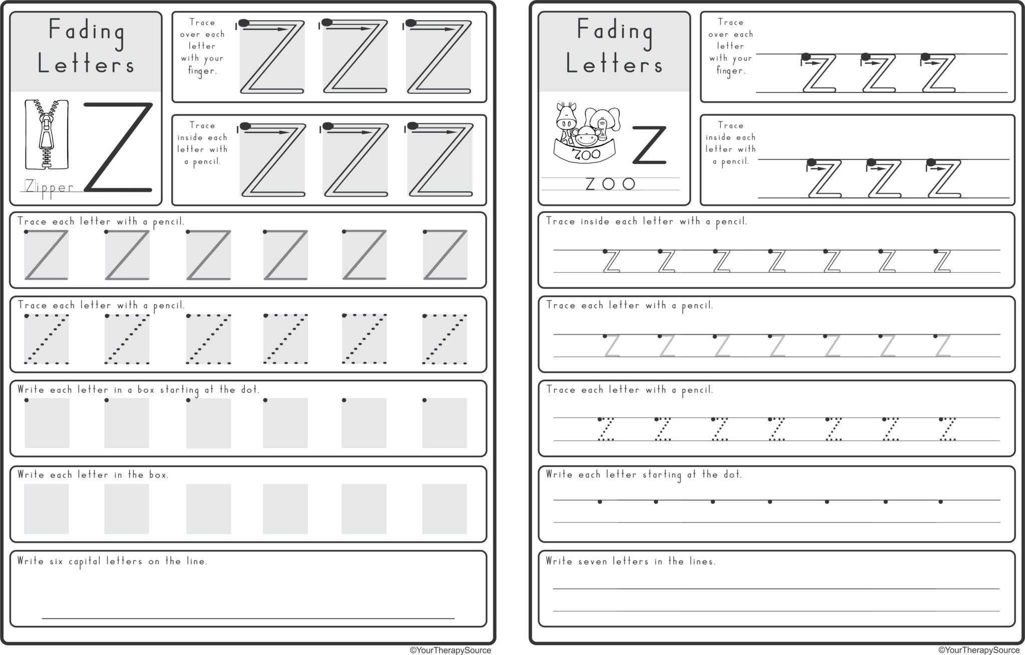 Fading Alphabet Freebie Letter Zz - Your Therapy Source