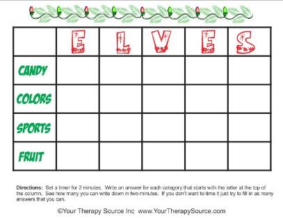 Christmas Categories - Your Therapy Source