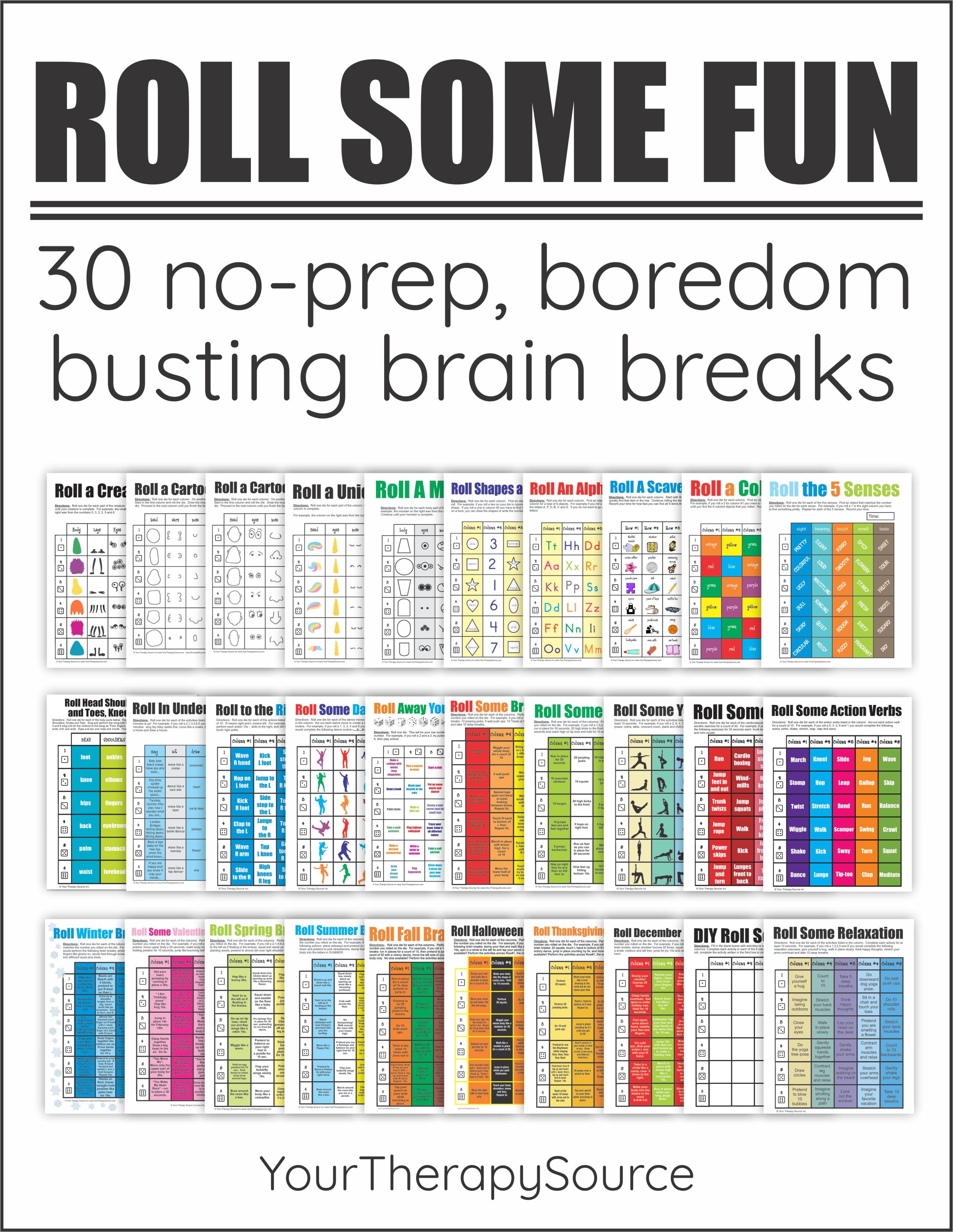 Roll Some Fun Brain Breaks UPDATED Your Therapy Source