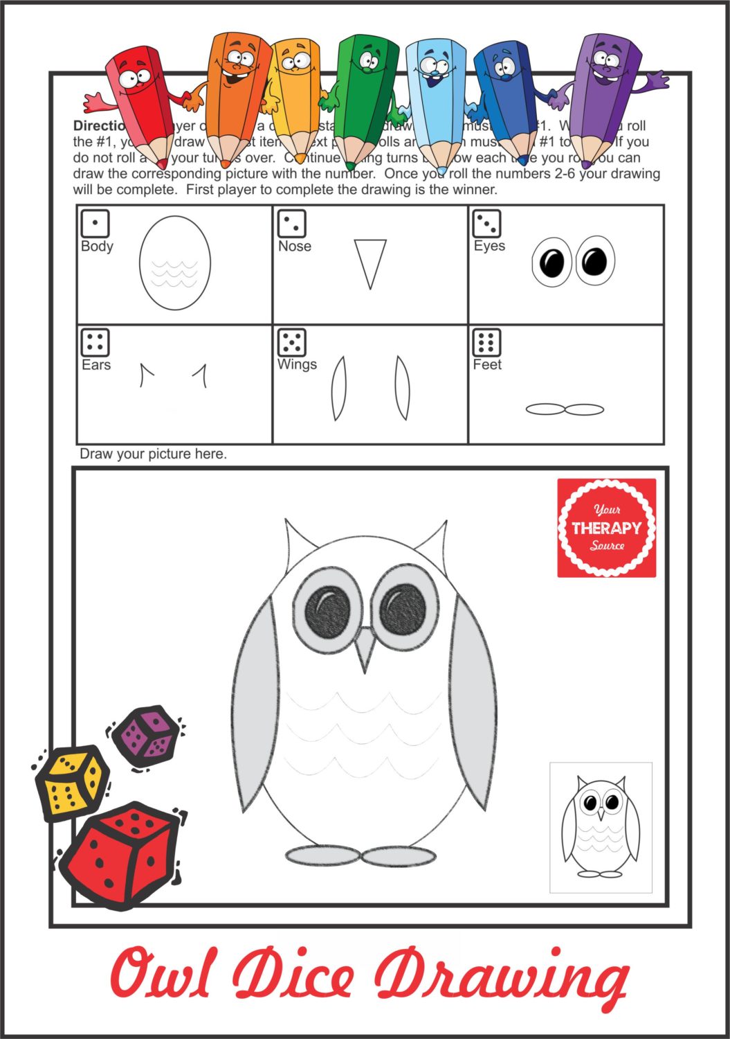 Owl Dice Drawing - Your Therapy Source