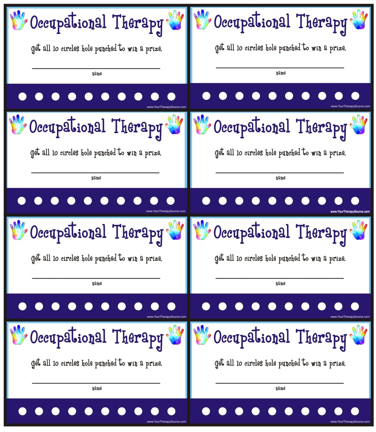 Reward Punch Cards for OT/PT - Your Therapy Source