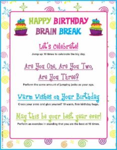 Happy Birthday Brain Breaks Freebie - Your Therapy Source