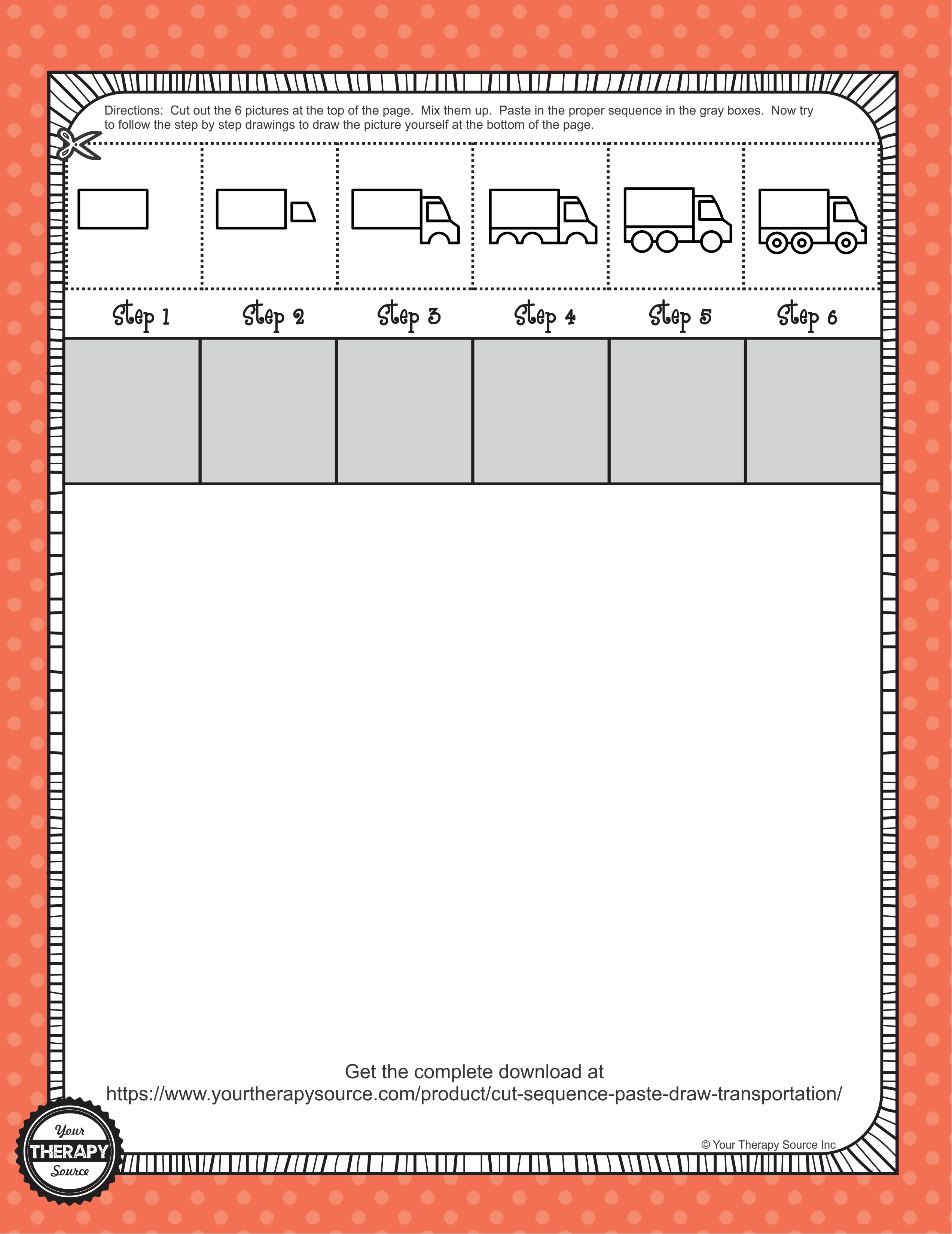 Cut, Sequence and Draw Trucks - Your Therapy Source