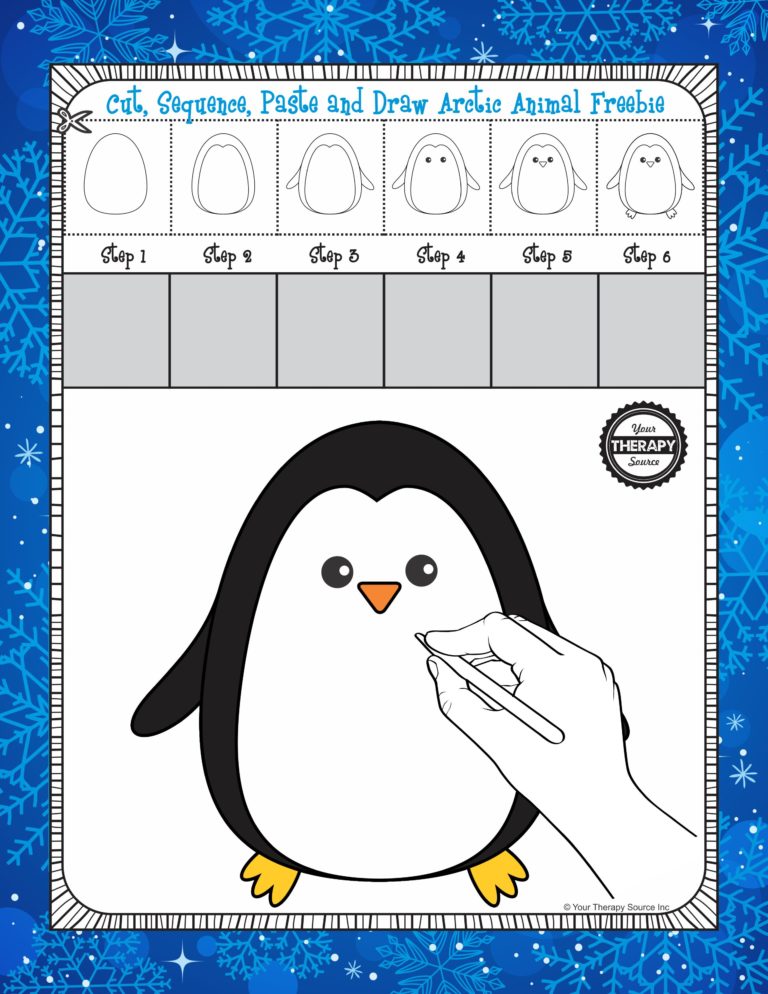 Cut, Sequence, Paste and Draw Penguin - Your Therapy Source