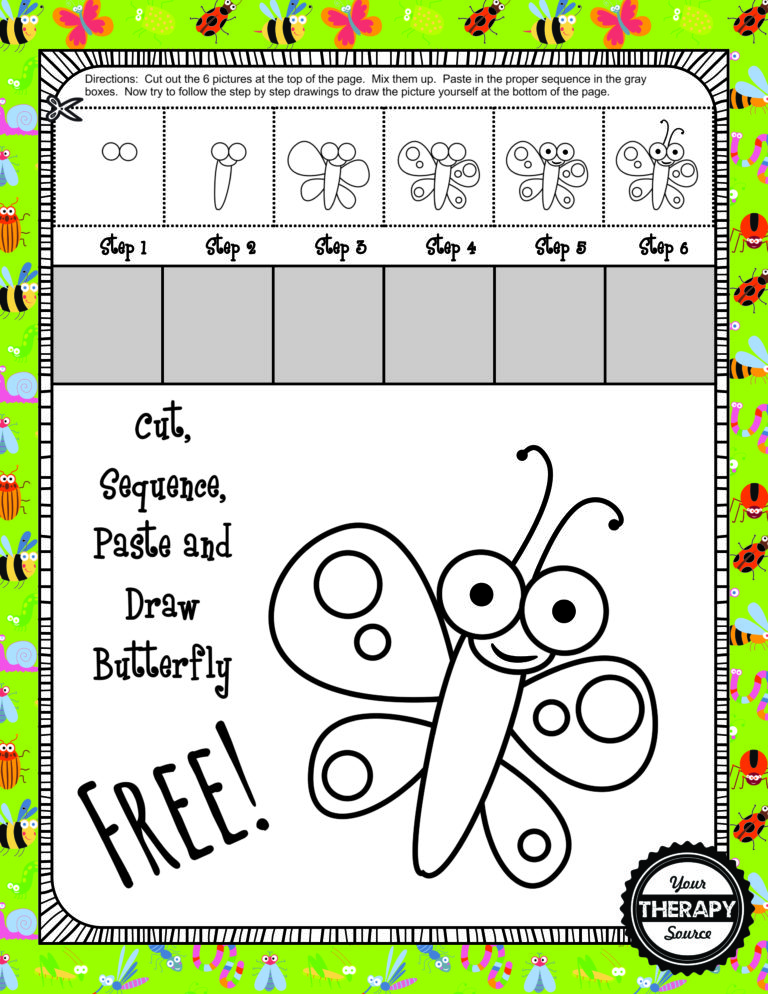 Cut, Sequence, Paste and Draw Butterfly - Your Therapy Source