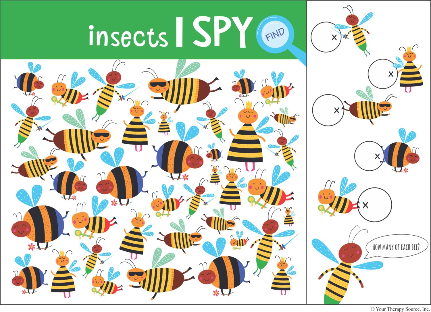 Find and Count the Bees from Brain Workouts - Your Therapy Source