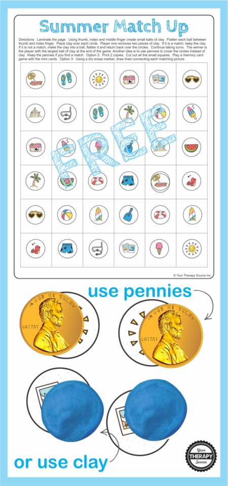 Summer Match Up Fine Motor and Working Memory Activity - Your Therapy ...