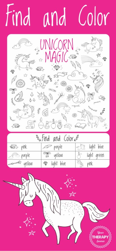 Unicorn Find and Color - Visual Perceptual Skills - Your Therapy Source