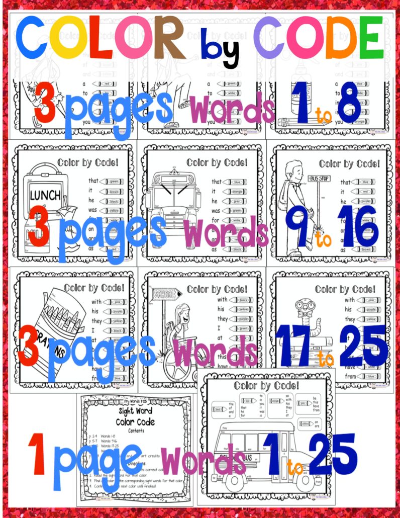 COLOR by CODE Sight Words - Integrated Visual Motor Precision, Sight ...