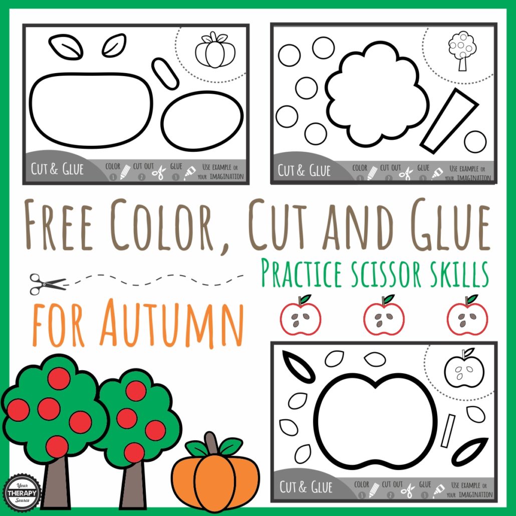 Color Cut Glue Scissor Practice for Fall - Your Therapy Source