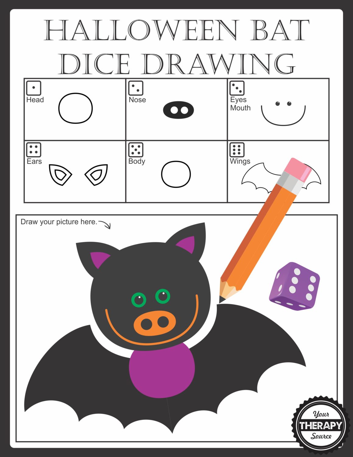 Halloween Bat Dice Drawing - Your Therapy Source