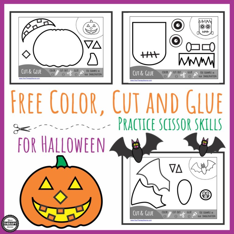 Color Cut Glue Halloween - Practice Scissor Skills - Your Therapy Source