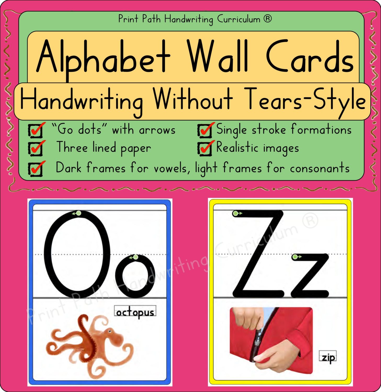Alphabet Wall Cards Handwriting Without Tears Style Font - Your Therapy ...