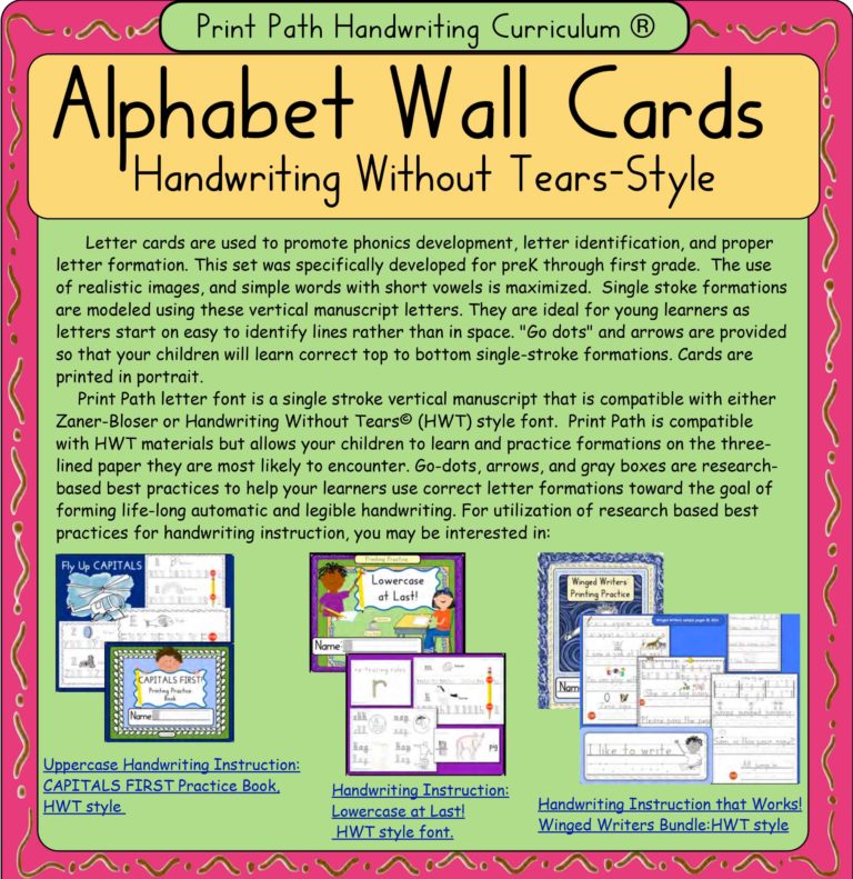 Alphabet Wall Cards Handwriting Without Tears Style Font - Your Therapy ...