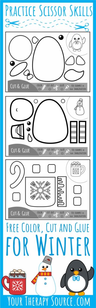 Color Cut Glue Scissor Practice for Winter - Your Therapy Source