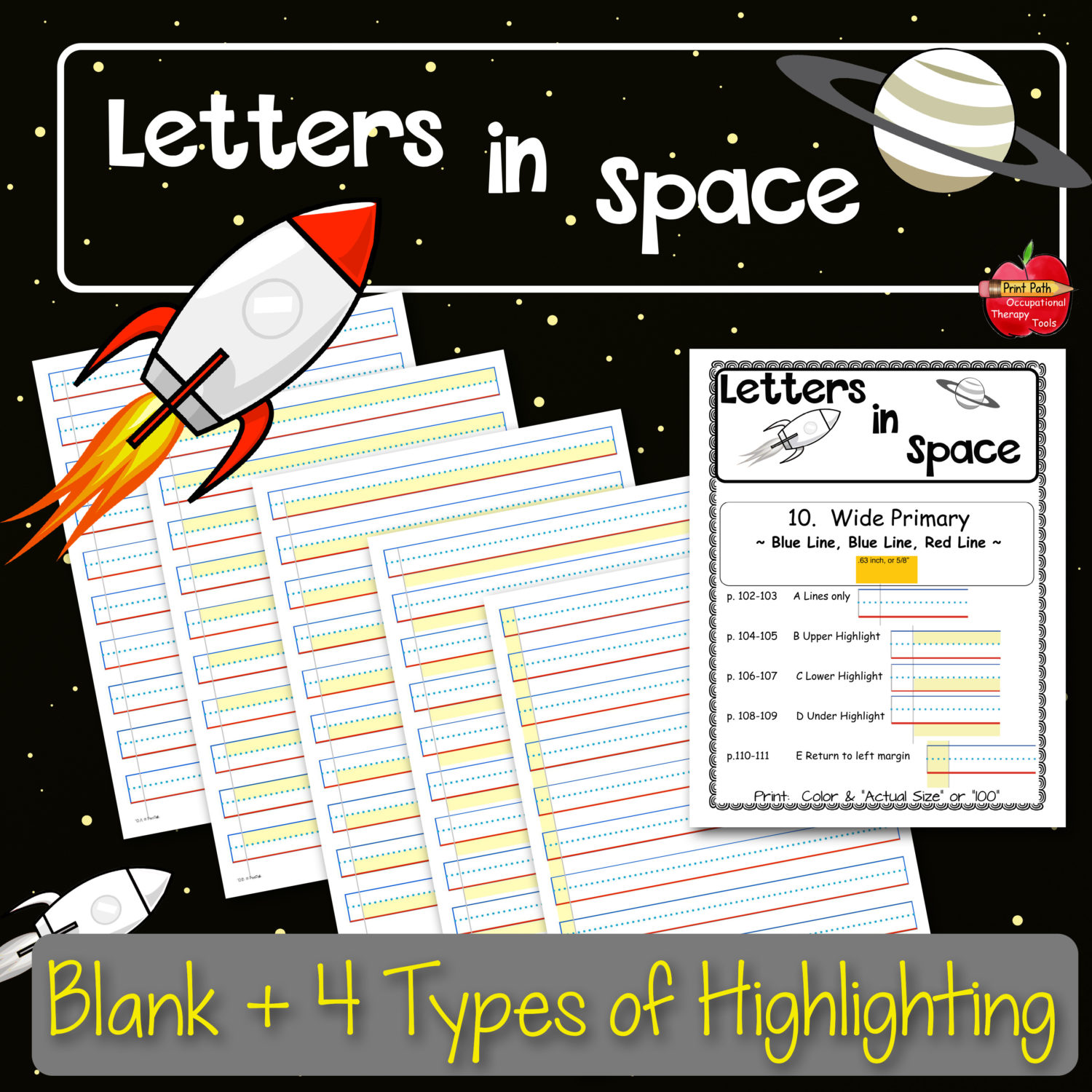 Adapted Handwriting Paper: Highlighted for Dysgraphia, Motor Control ...