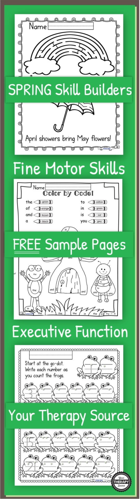 Spring Fine Motor and Executive Function Skills Freebie - Your Therapy ...