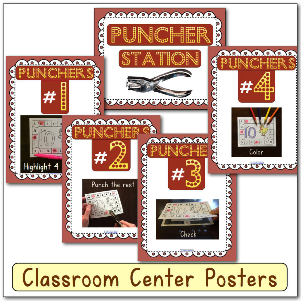 Hole Punch Task Cards BUNDLED: Letter ID, Beginning, Final, & Short ...