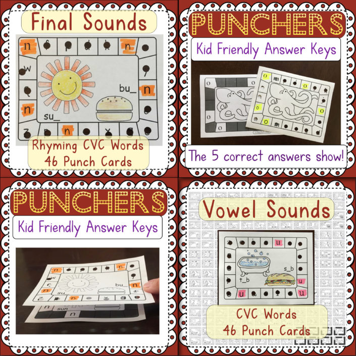 Hole Punch Task Cards BUNDLED: Letter ID, Beginning, Final, & Short ...
