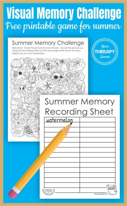Visual Memory Game for Summer - Your Therapy Source