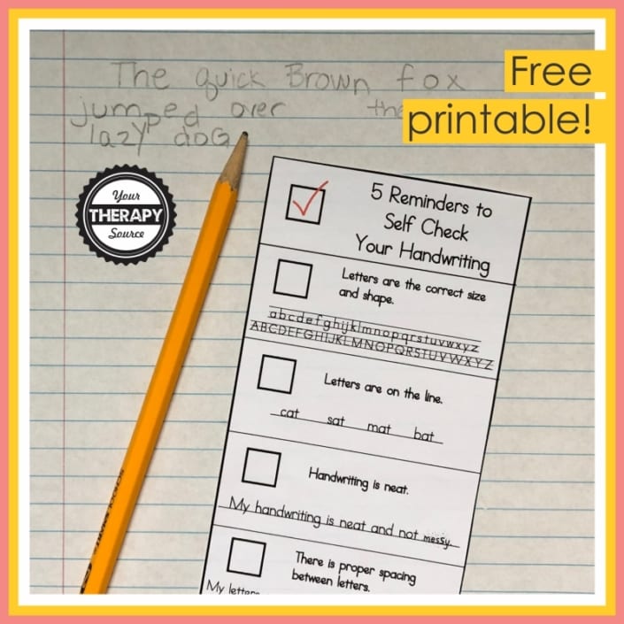 Self Check Handwriting FREE Bookmarks - Your Therapy Source