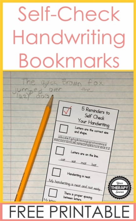 Self Check Handwriting FREE Bookmarks - Your Therapy Source