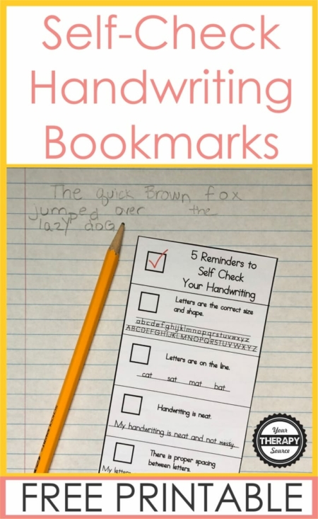 Self Check Handwriting FREE Bookmarks - Your Therapy Source