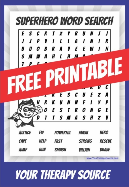 Super Hero Word Search -Free Printable - Your Therapy Source