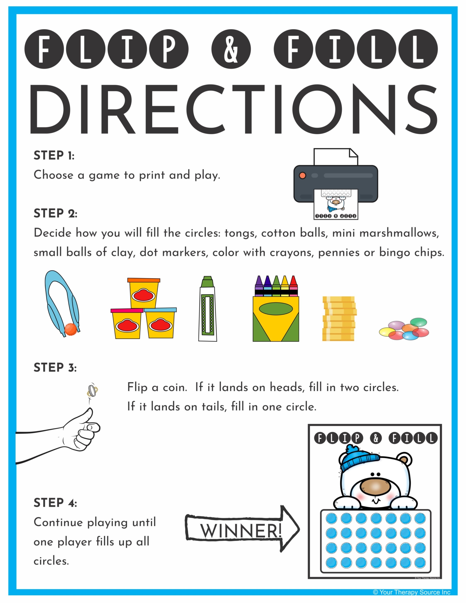 Polar Bear Fine Motor Activity Game - FREE Printable - Your Therapy Source