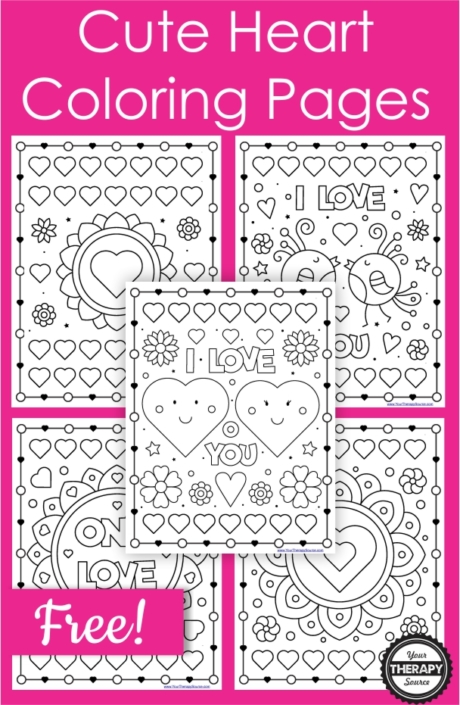 Cute Heart Coloring Pages - 5 free printables - Your Therapy Source