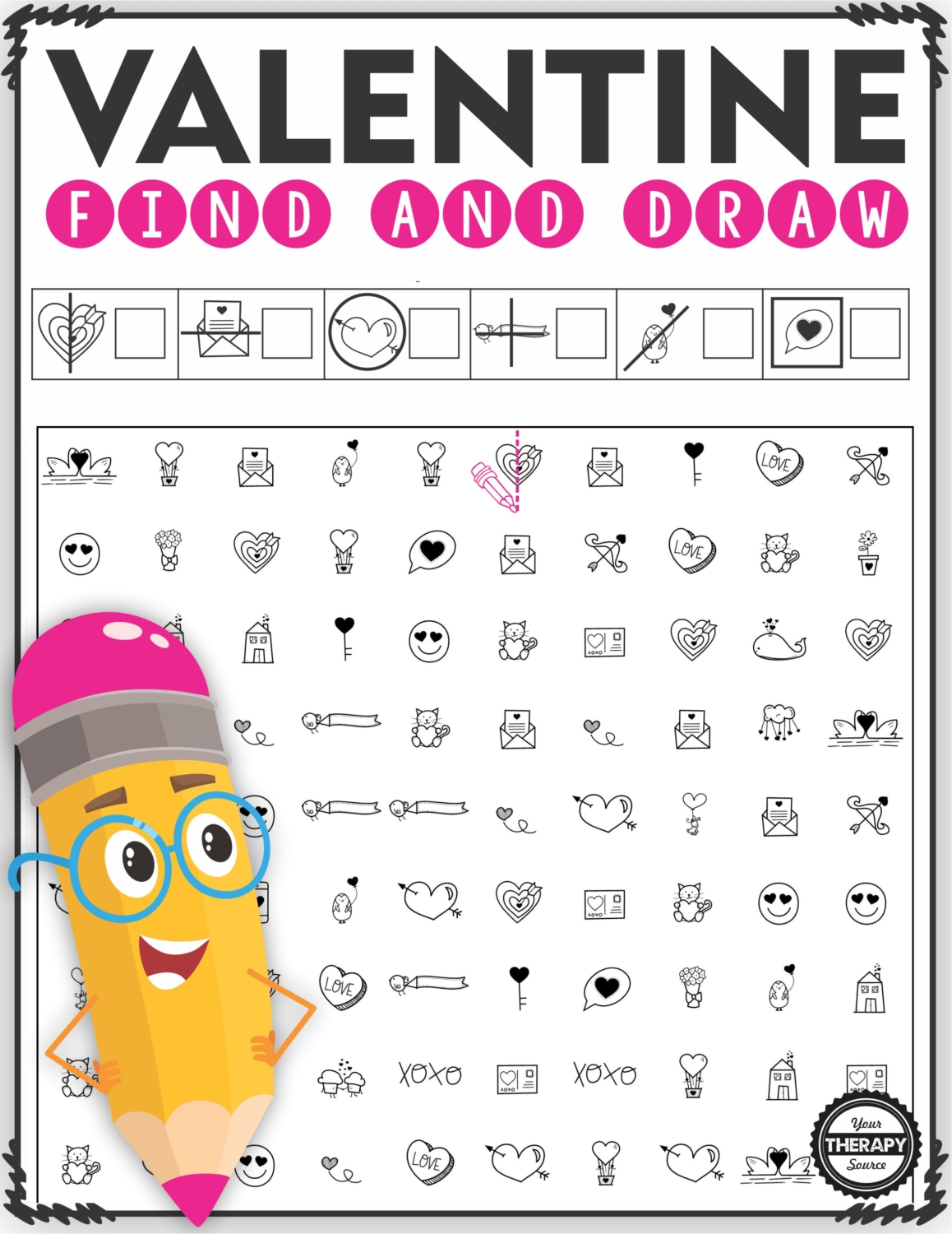Valentine Visual Motor Packet - Find and Draw - Your Therapy Source