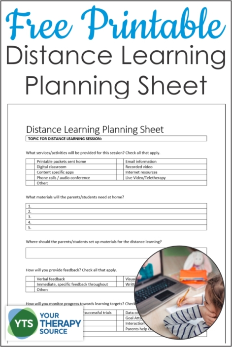 Distance Learning Planning Sheet for Therapists, Teachers and School ...