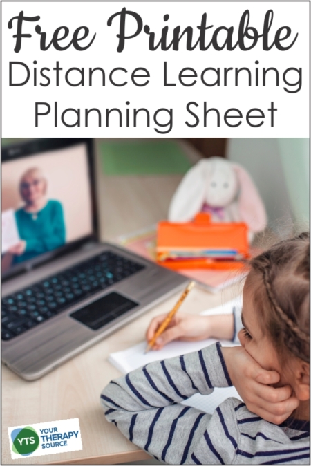 Distance Learning Planning Sheet for Therapists, Teachers and School ...