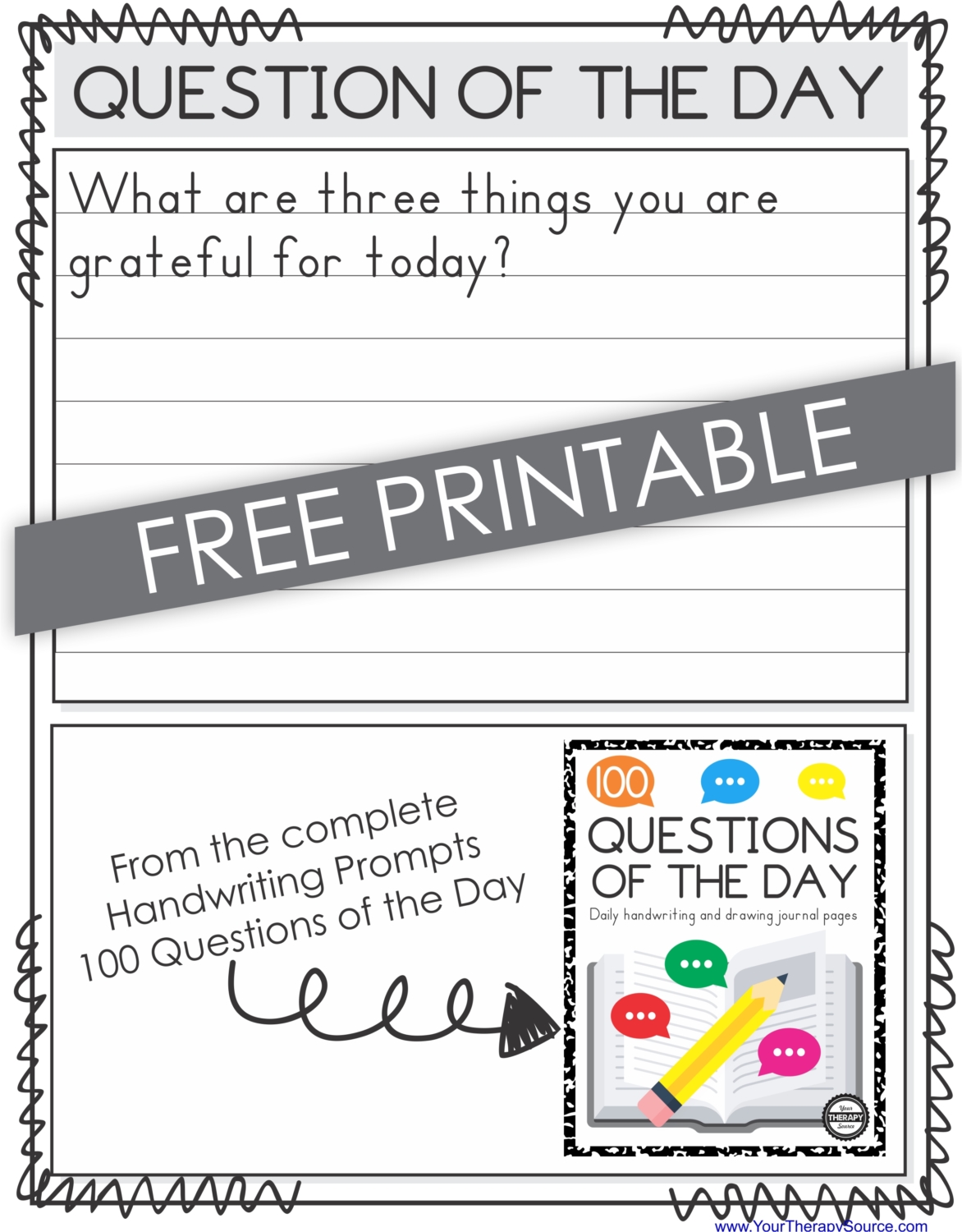 Handwriting Prompts - 100 Questions of the Day - Your Therapy Source
